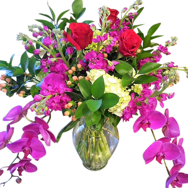 Phalaenopsis Orchid and Red Roses :: The Flower Shop